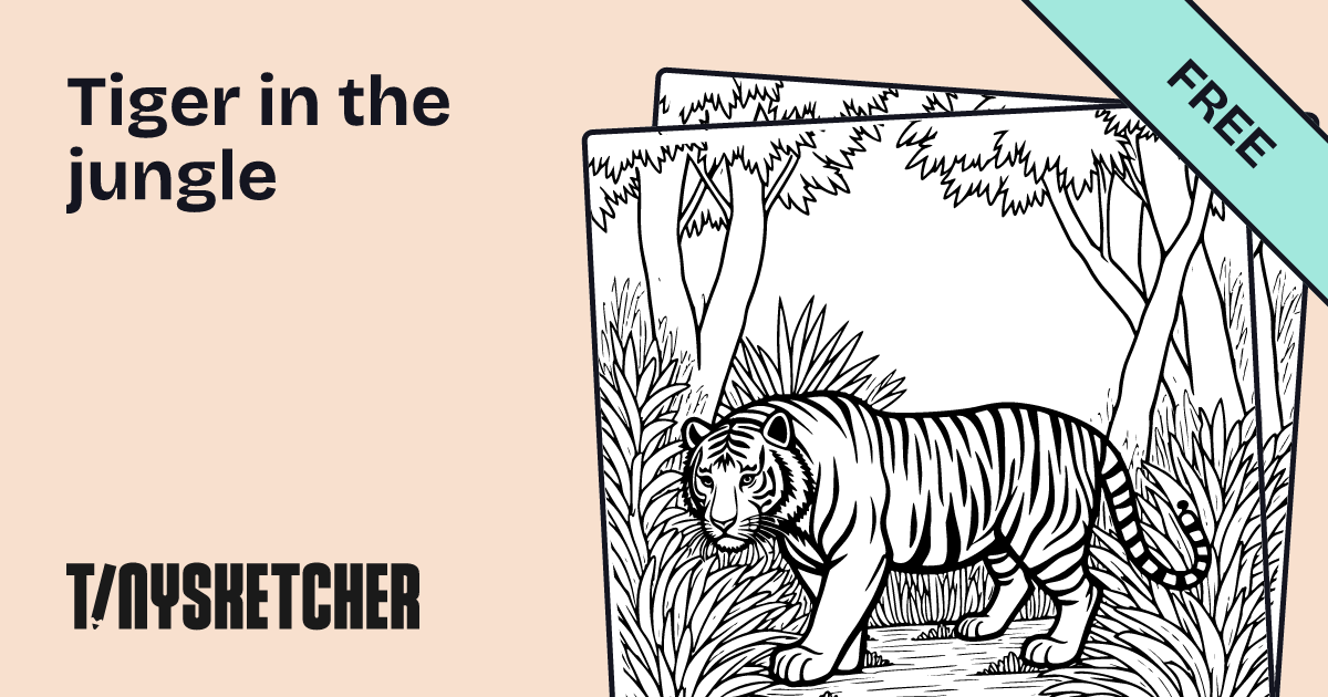 Tiger in the jungle Coloring Page | Free Printables | Tiny Sketcher