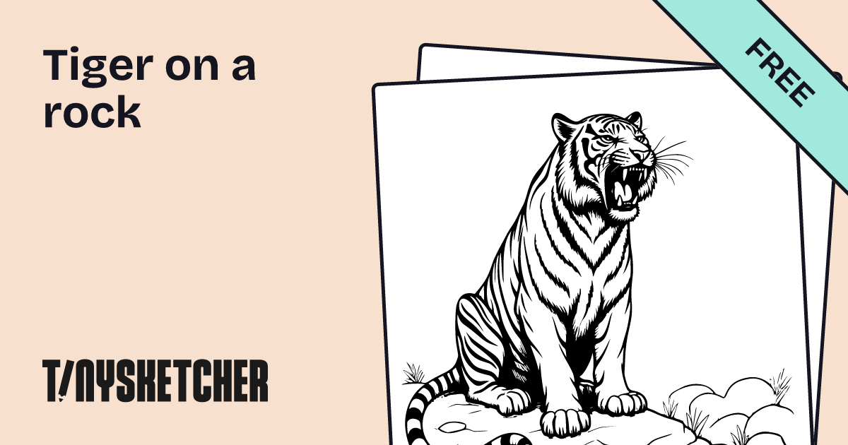 Tiger on a rock Coloring Page | Free Printables | Tiny Sketcher