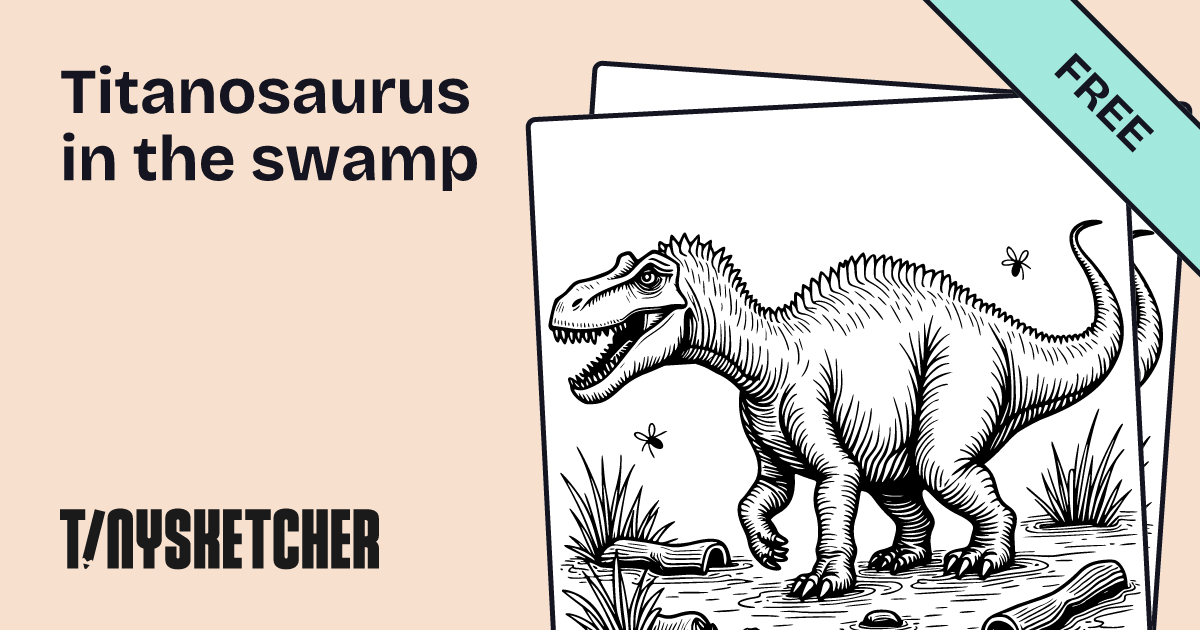 Titanosaurus in the swamp Coloring Page | Free Printables | Tiny Sketcher