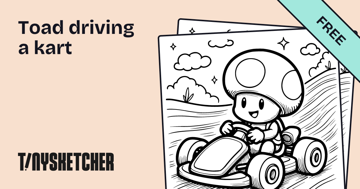 Toad driving a kart Coloring Page | Free Printables | Tiny Sketcher