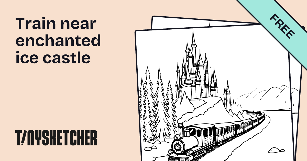 Train near enchanted ice castle Coloring Page | Free Printables | Tiny ...