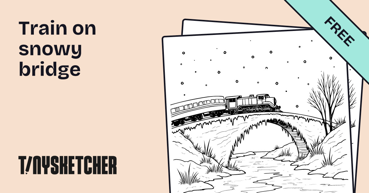 Train on snowy bridge Coloring Page | Free Printables | Tiny Sketcher