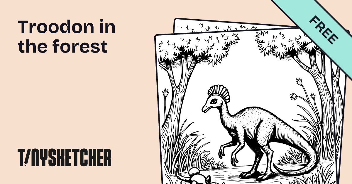 Troodon in the forest Coloring Page | Free Printables | Tiny Sketcher