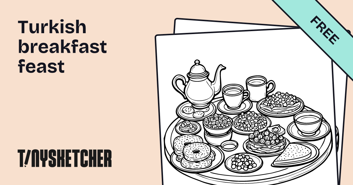 Turkish breakfast feast Coloring Page | Free Printables | Tiny Sketcher