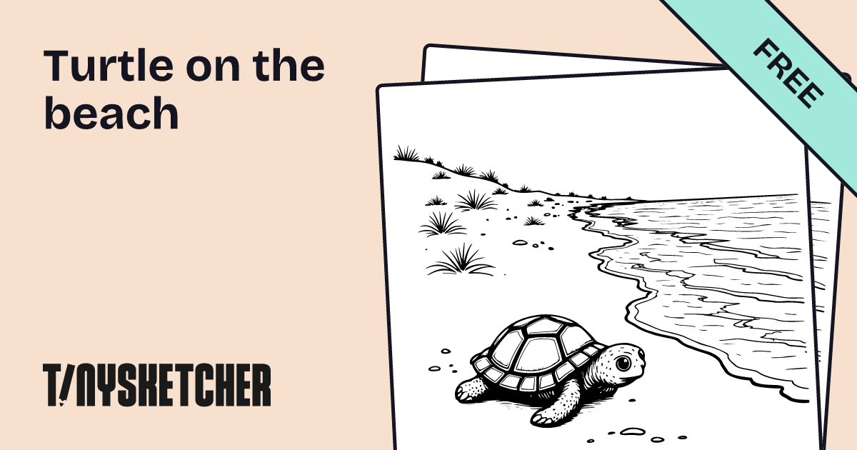 Turtle on the beach Coloring Page | Free Printables | Tiny Sketcher
