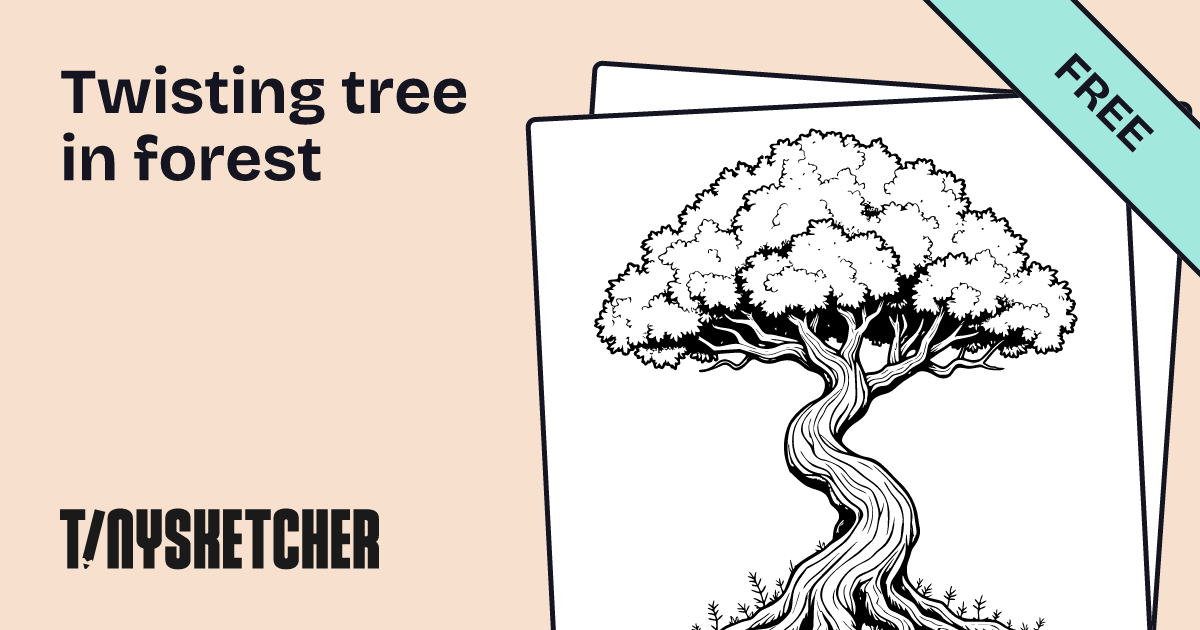 Twisting tree in forest Coloring Page | Free Printables | Tiny Sketcher