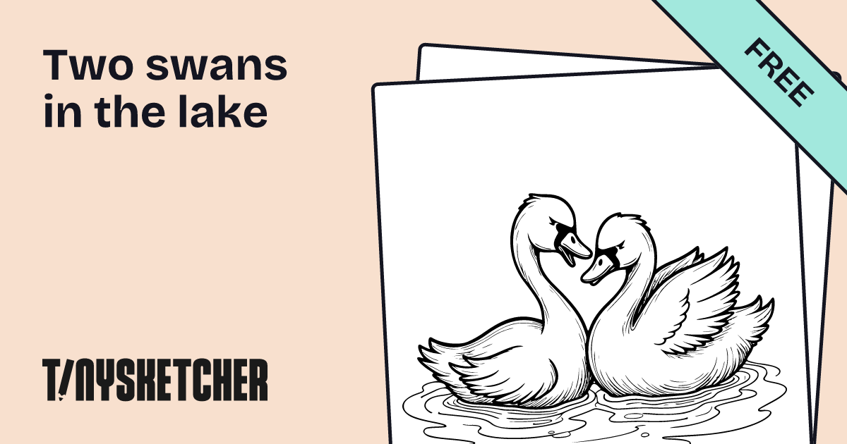 Two swans in the lake Coloring Page | Free Printables | Tiny Sketcher