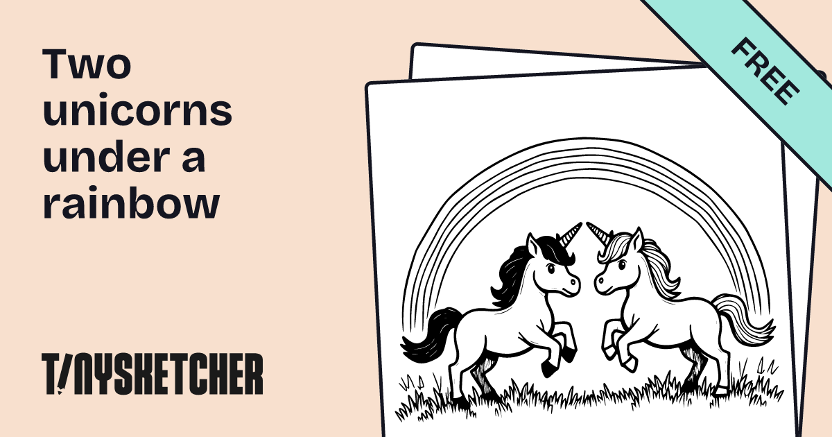 Two unicorns under a rainbow Coloring Page | Free Printables | Tiny ...