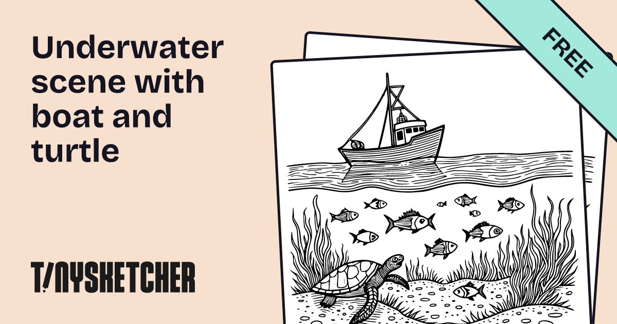 Underwater scene with boat and turtle Coloring Page | Free Printables ...