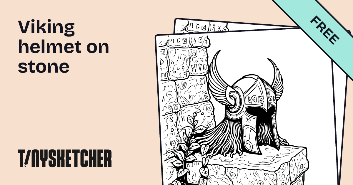 Viking helmet on stone Coloring Page | Free Printables | Tiny Sketcher