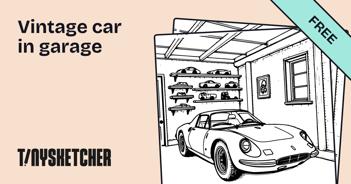 Vintage car in garage Coloring Page | Free Printables | Tiny Sketcher