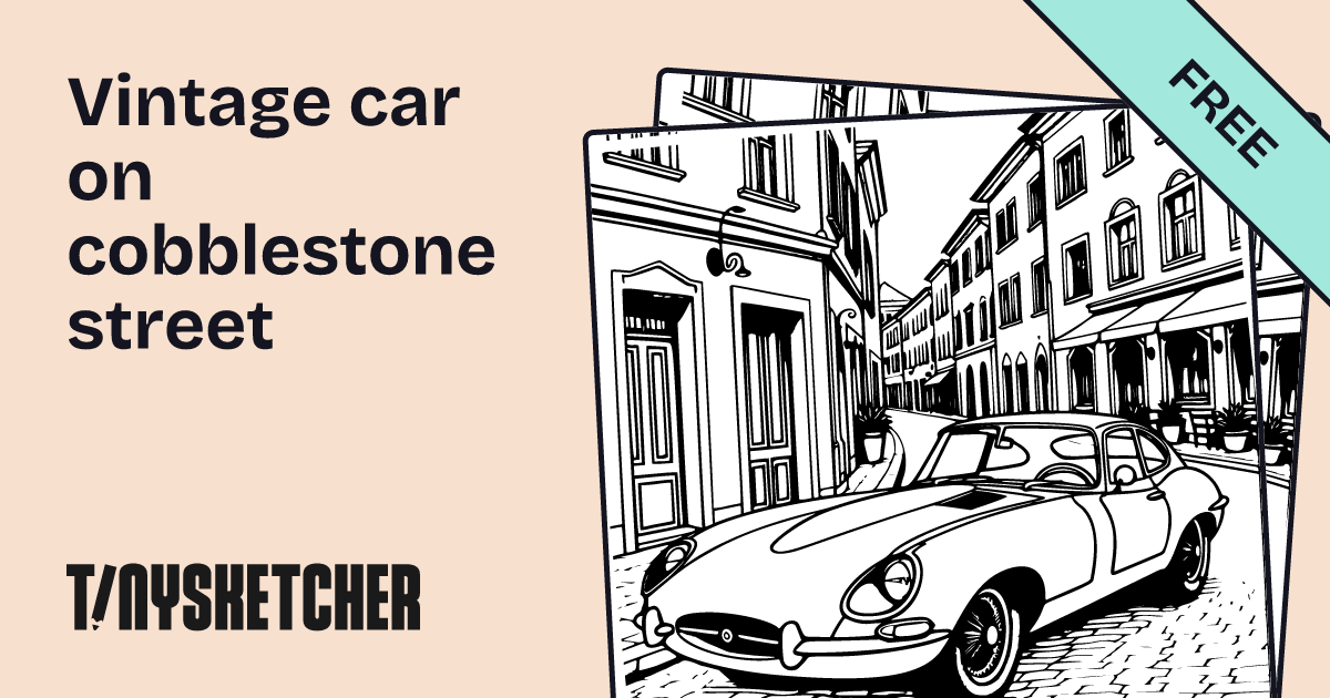 Vintage car on cobblestone street Coloring Page | Free Printables ...