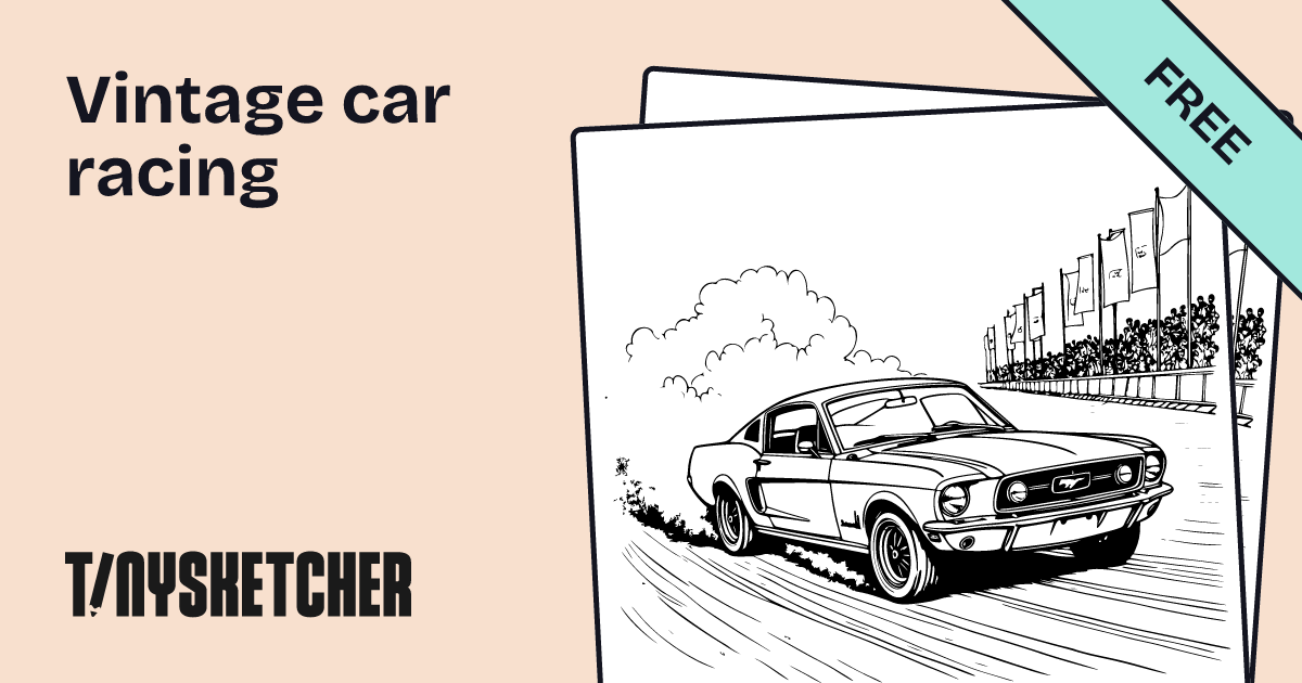 Vintage car racing Coloring Page | Free Printables | Tiny Sketcher