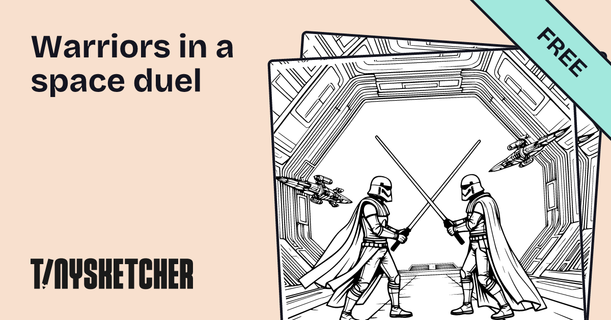 Warriors in a space duel Coloring Page | Free Printables | Tiny Sketcher