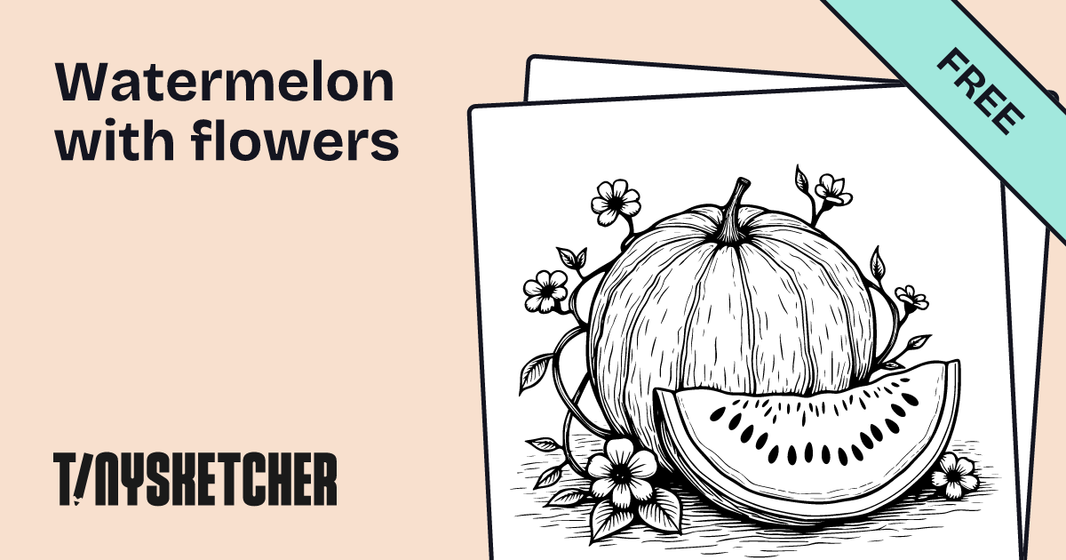 Watermelon with flowers Coloring Page | Free Printables | Tiny Sketcher
