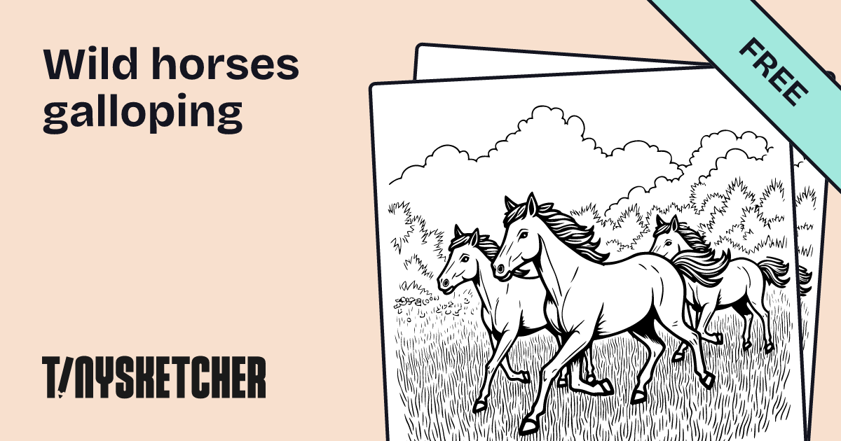 Wild horses galloping Coloring Page | Free Printables | Tiny Sketcher