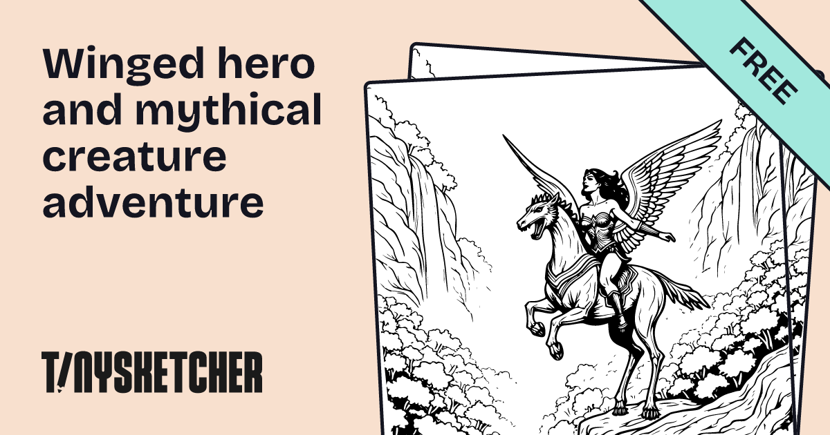 Winged hero and mythical creature adventure Coloring Page | Free ...