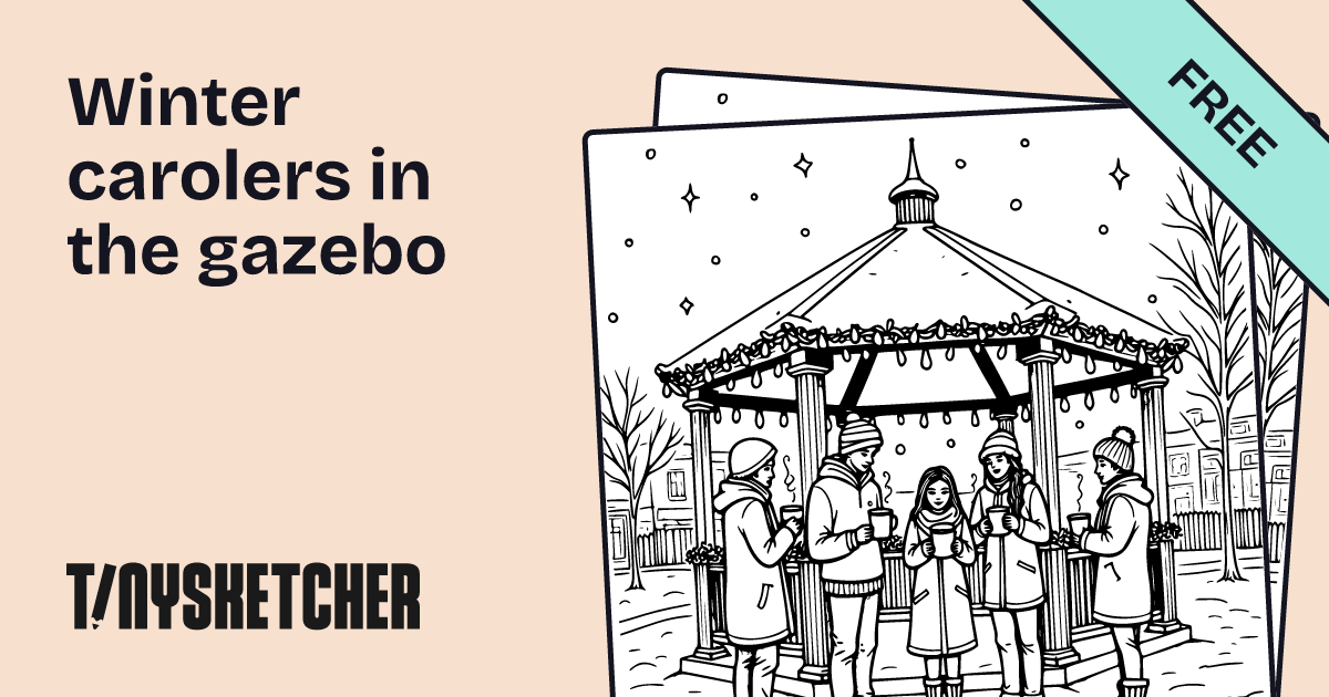Winter carolers in the gazebo Coloring Page | Free Printables | Tiny ...