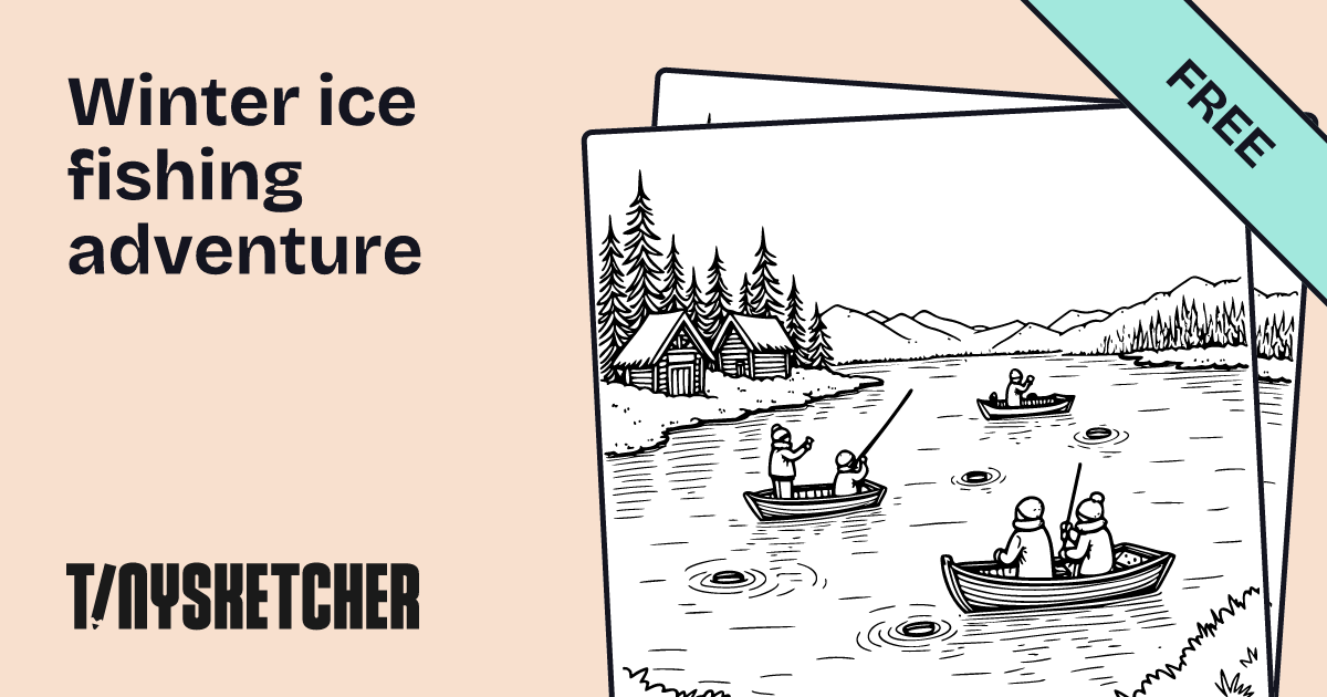 Winter ice fishing adventure Coloring Page | Free Printables | Tiny ...