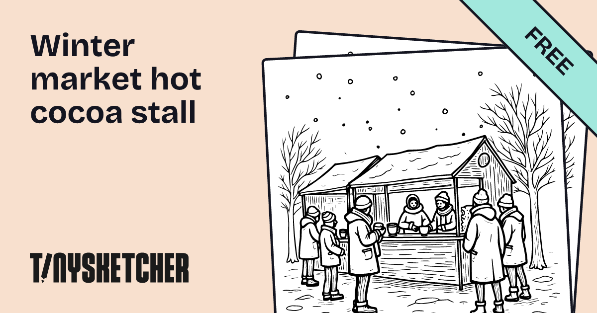 Winter market hot cocoa stall Coloring Page | Free Printables | Tiny ...