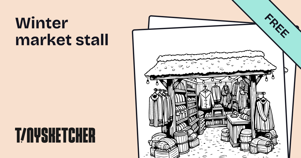 Winter market stall Coloring Page | Free Printables | Tiny Sketcher