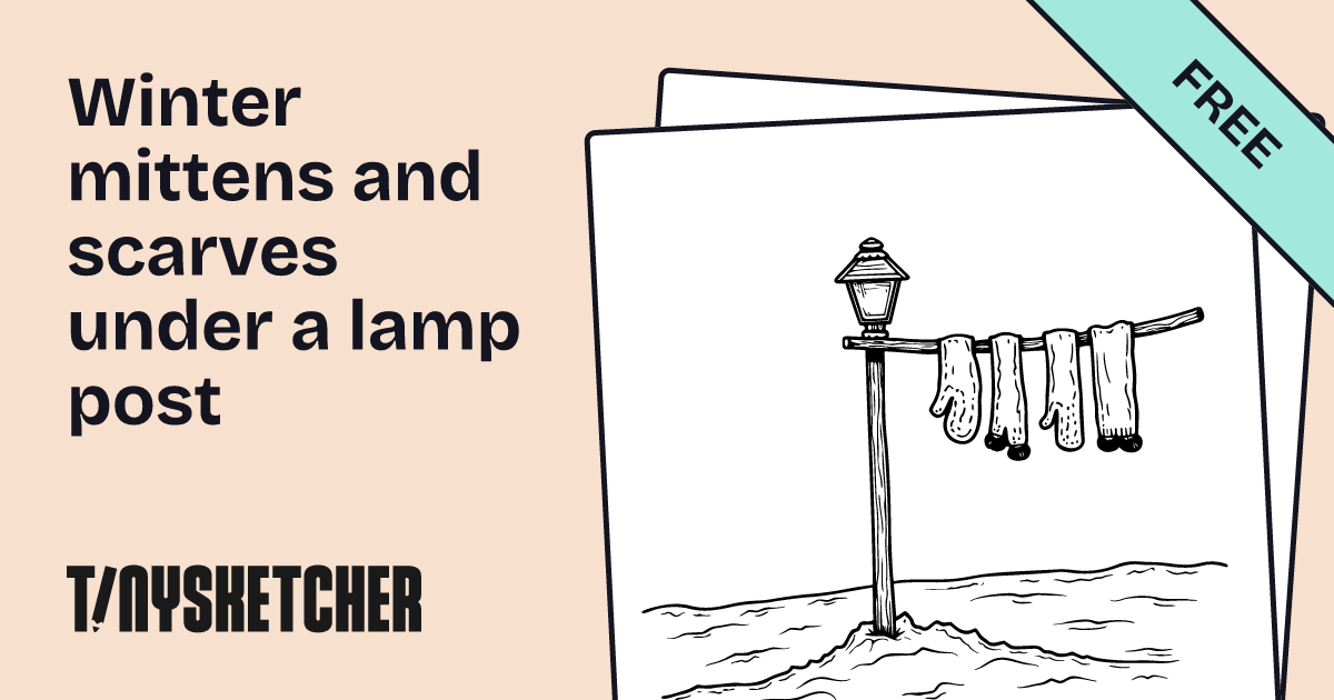 Winter mittens and scarves under a lamp post Coloring Page | Free ...