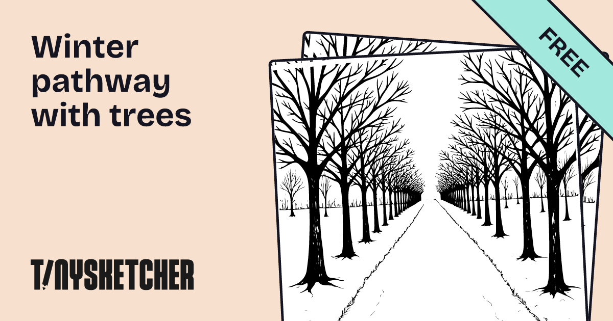 Winter pathway with trees Coloring Page | Free Printables | Tiny Sketcher