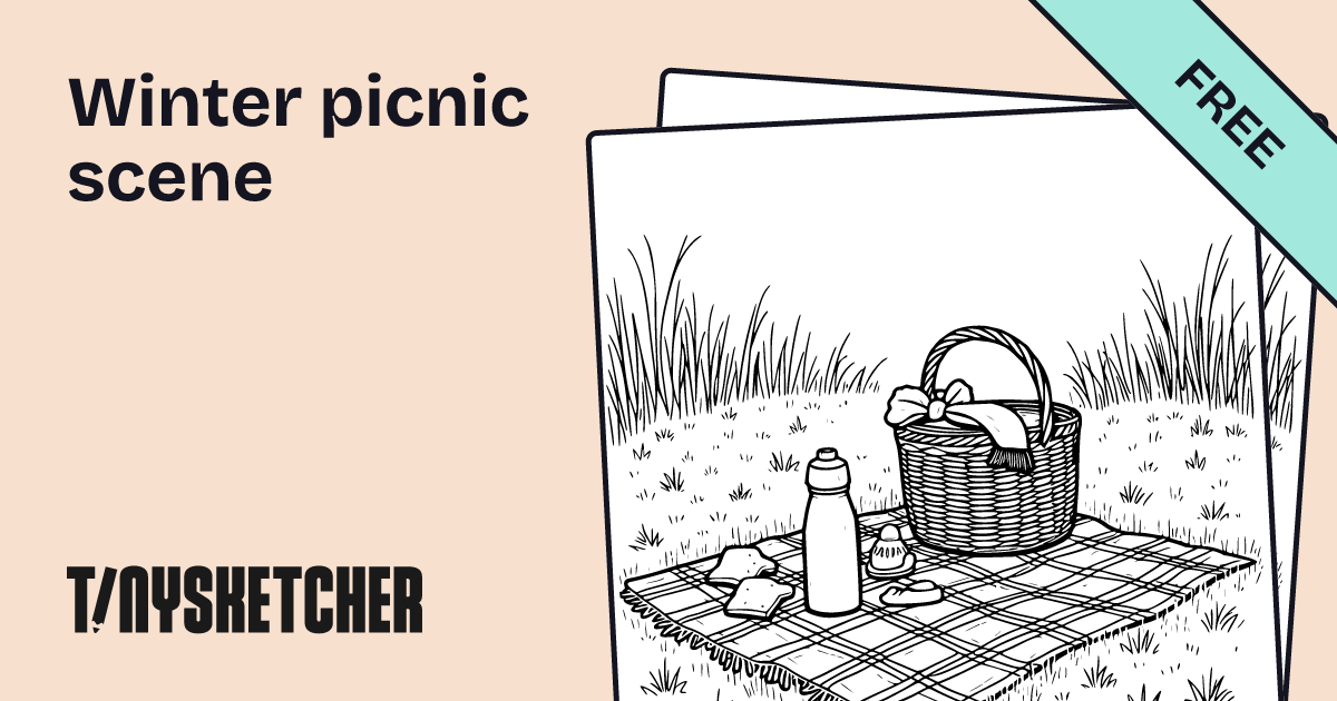 Winter picnic scene Coloring Page | Free Printables | Tiny Sketcher