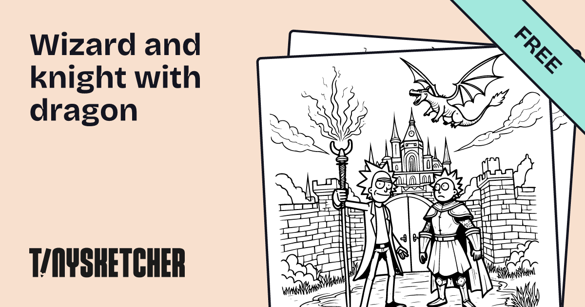 Wizard and knight with dragon Coloring Page | Free Printables | Tiny ...