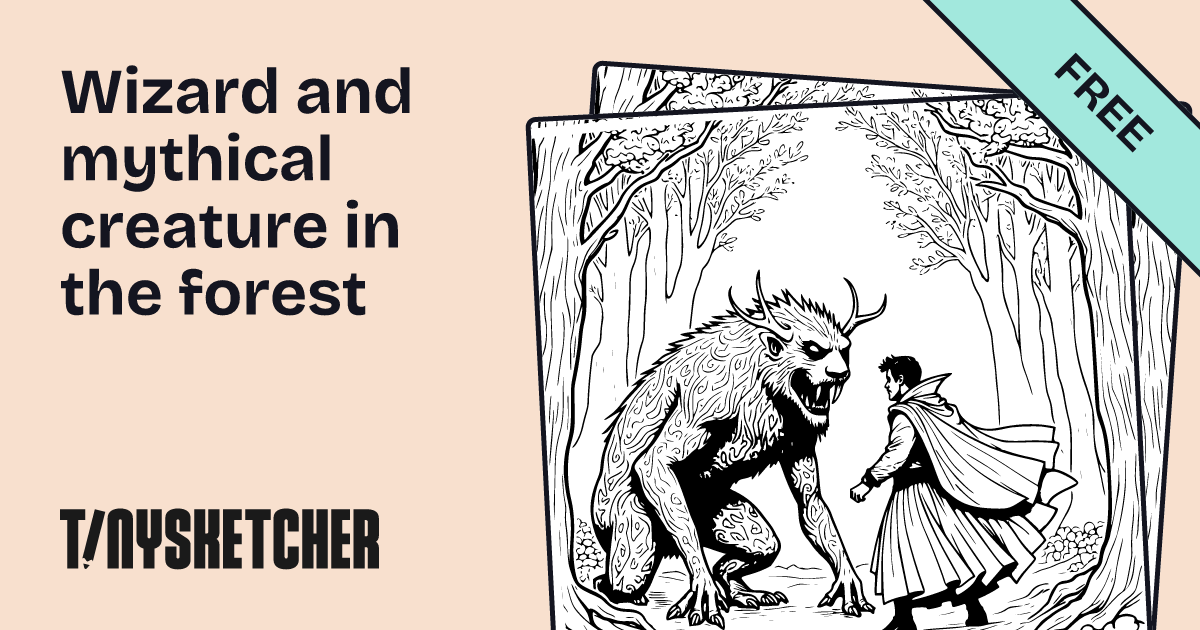 Wizard and mythical creature in the forest Coloring Page | Free ...