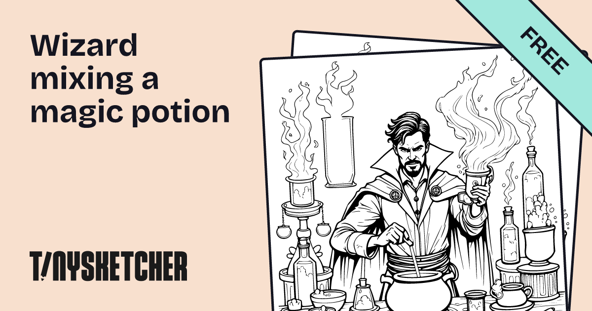 Wizard mixing a magic potion Coloring Page | Free Printables | Tiny ...