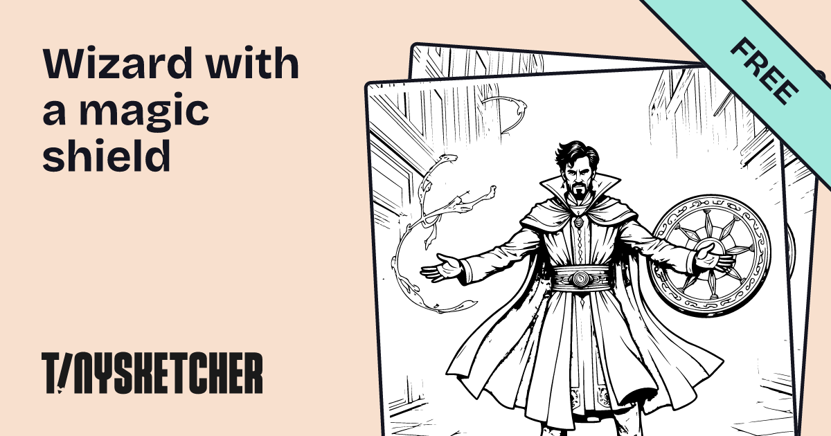 Wizard with a magic shield Coloring Page | Free Printables | Tiny Sketcher