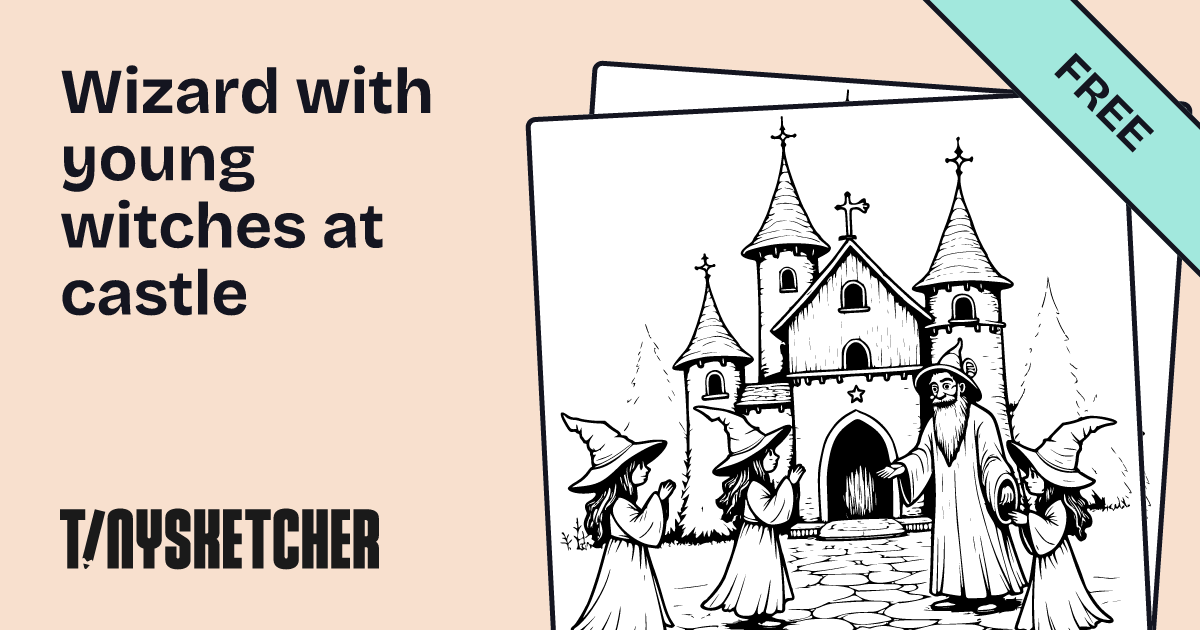 Wizard with young witches at castle Coloring Page | Free Printables ...