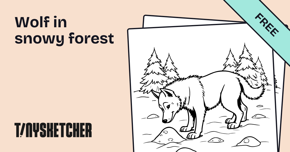 Wolf in snowy forest Coloring Page | Free Printables | Tiny Sketcher