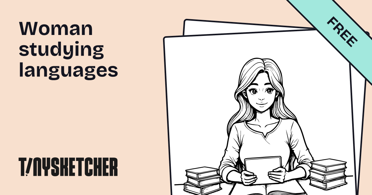 Woman studying languages Coloring Page | Free Printables | Tiny Sketcher