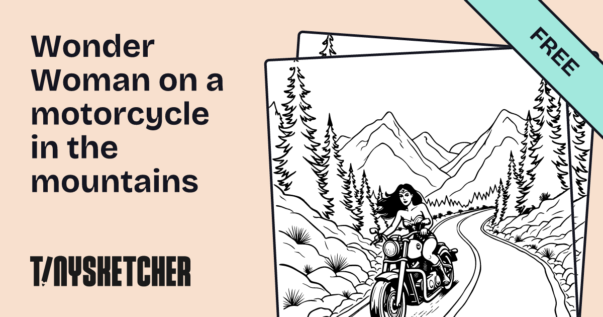 Wonder Woman on a motorcycle in the mountains Coloring Page | Free ...