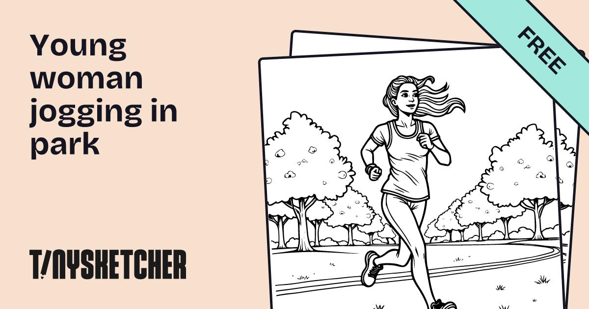 Young woman jogging in park Coloring Page | Free Printables | Tiny Sketcher
