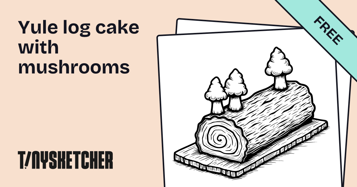 Yule log cake with mushrooms Coloring Page | Free Printables | Tiny ...