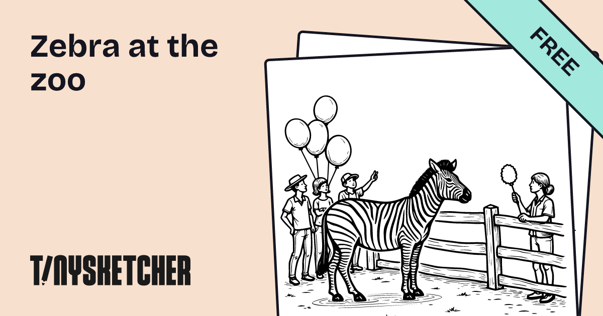Zebra at the zoo Coloring Page | Free Printables | Tiny Sketcher