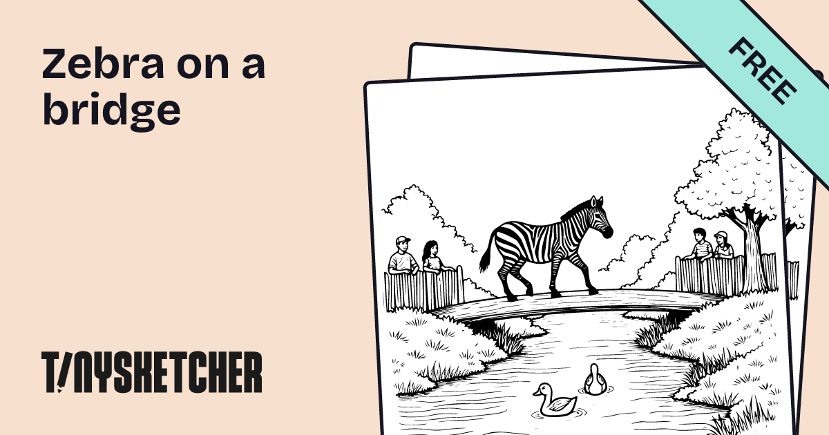 Zebra on a bridge Coloring Page | Free Printables | Tiny Sketcher