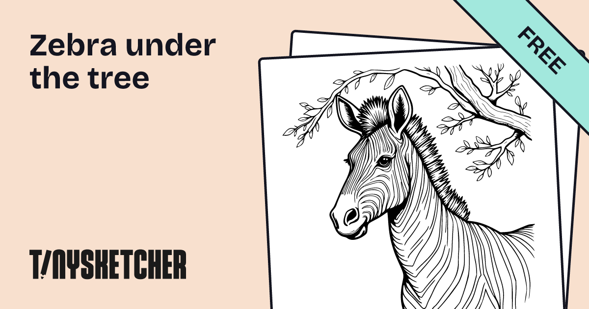 Zebra under the tree Coloring Page | Free Printables | Tiny Sketcher