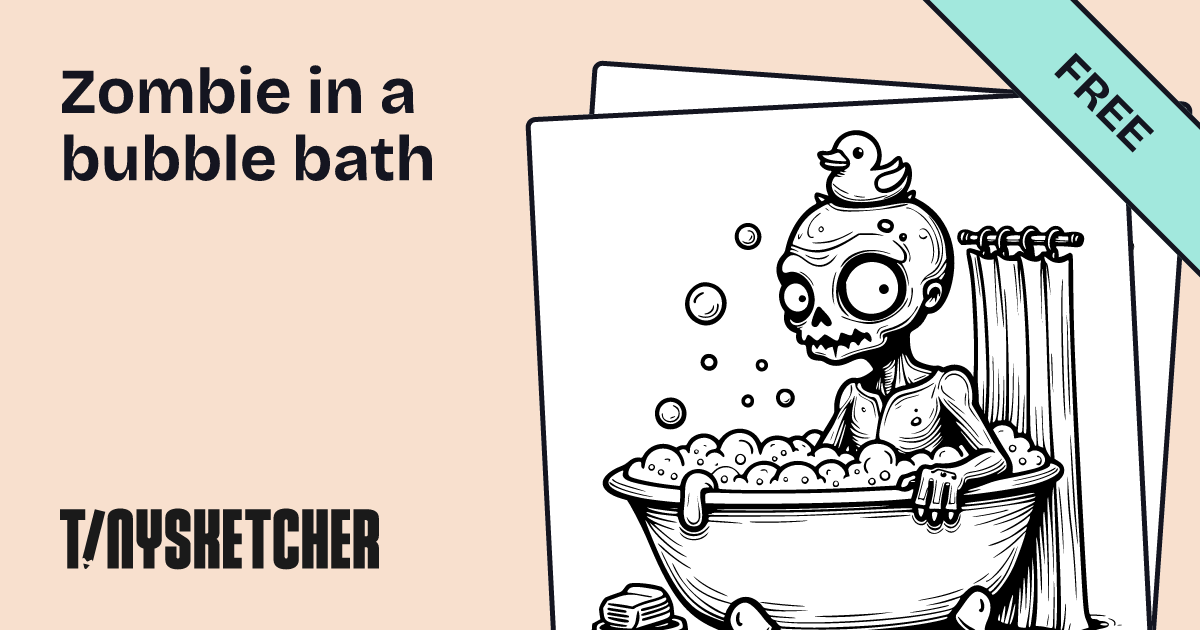 Zombie in a bubble bath Coloring Page | Free Printables | Tiny Sketcher