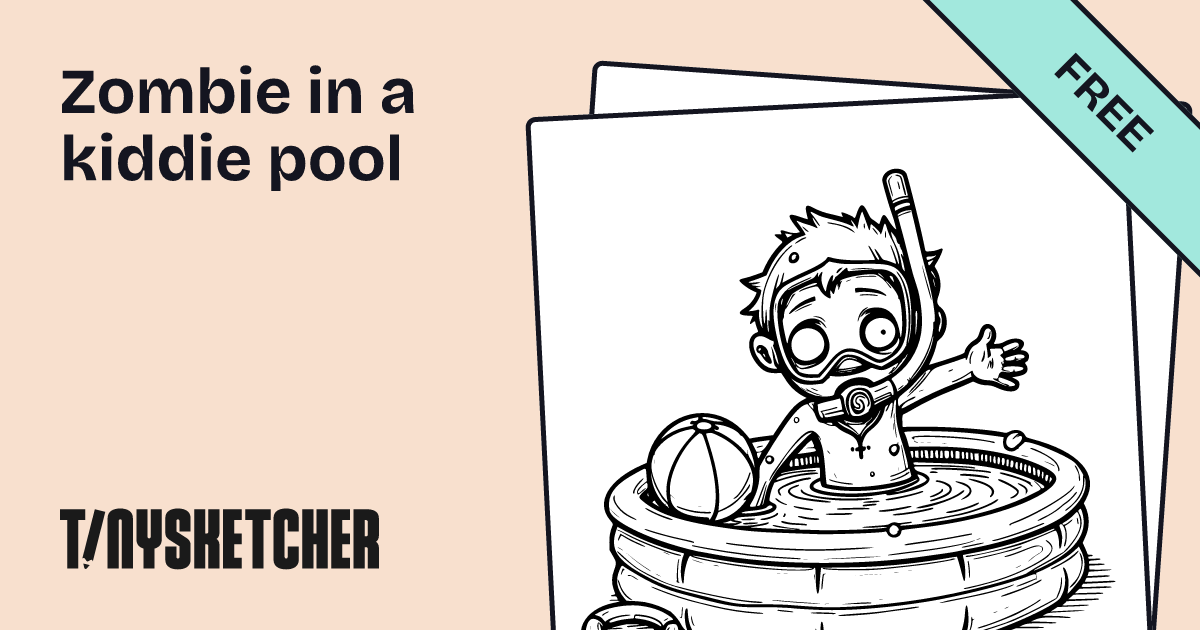 Zombie in a kiddie pool Coloring Page | Free Printables | Tiny Sketcher