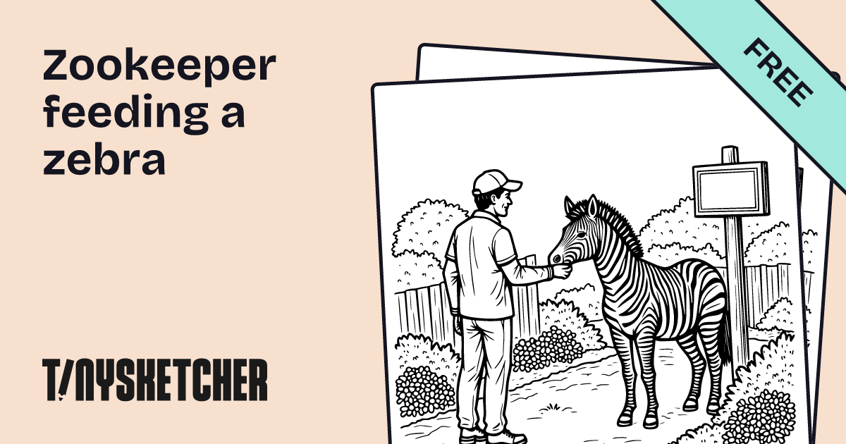 Zookeeper feeding a zebra Coloring Page | Free Printables | Tiny Sketcher